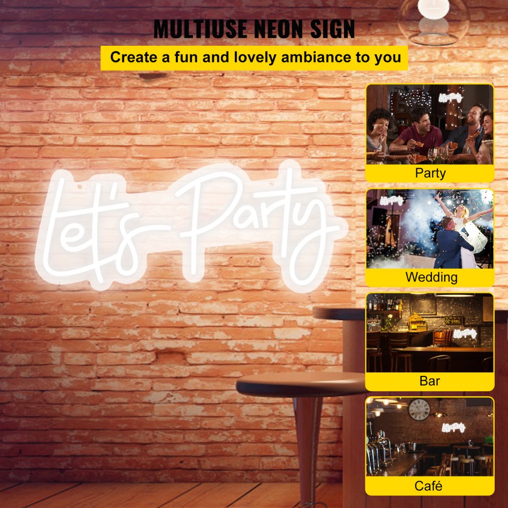 VEVOR Let's Party Neon Sign, 23"X10" Neon Sign for Wall Decor ...