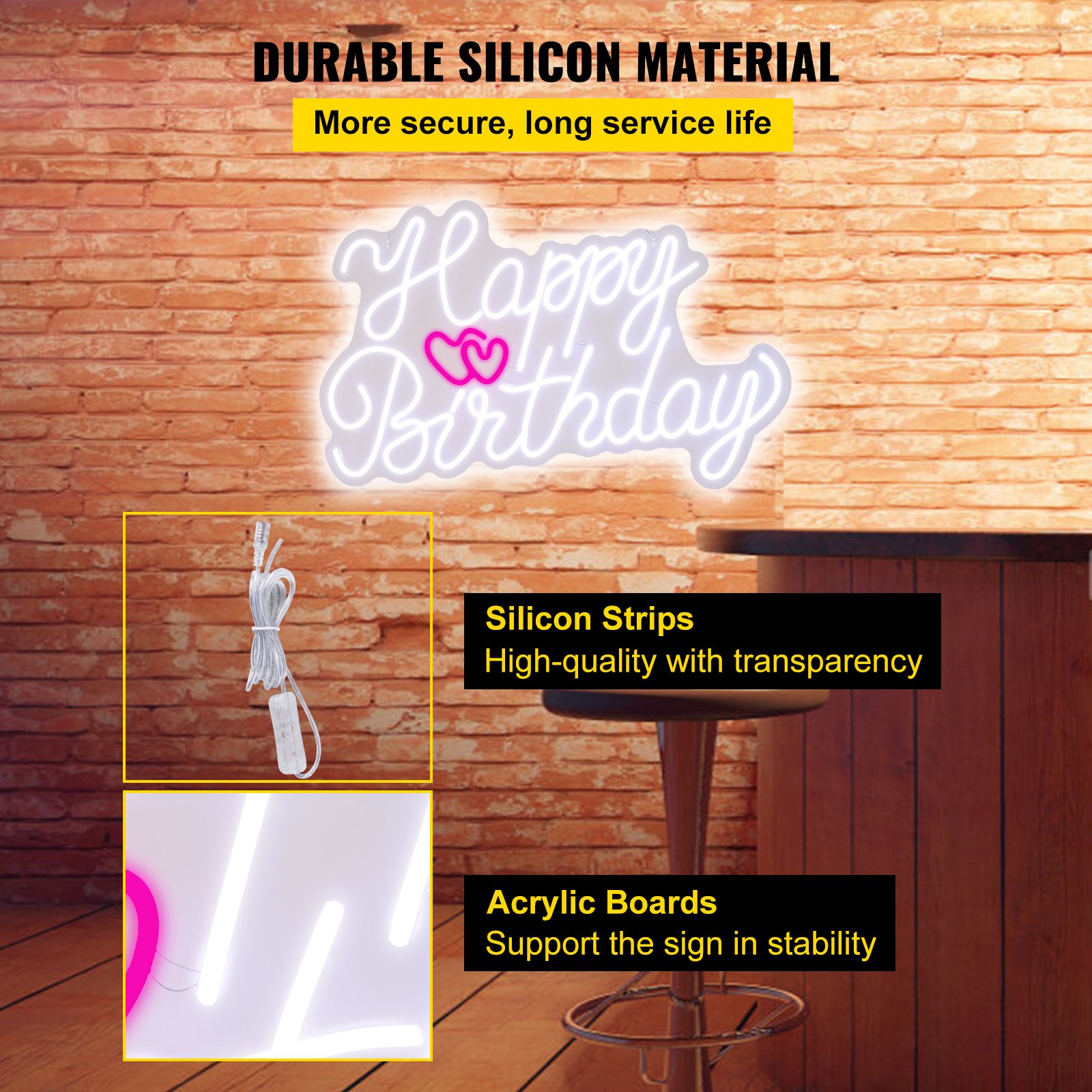 VEVOR Happy Birthday Neon Sign, 28" x 18" LED Neon Lights Signs ...