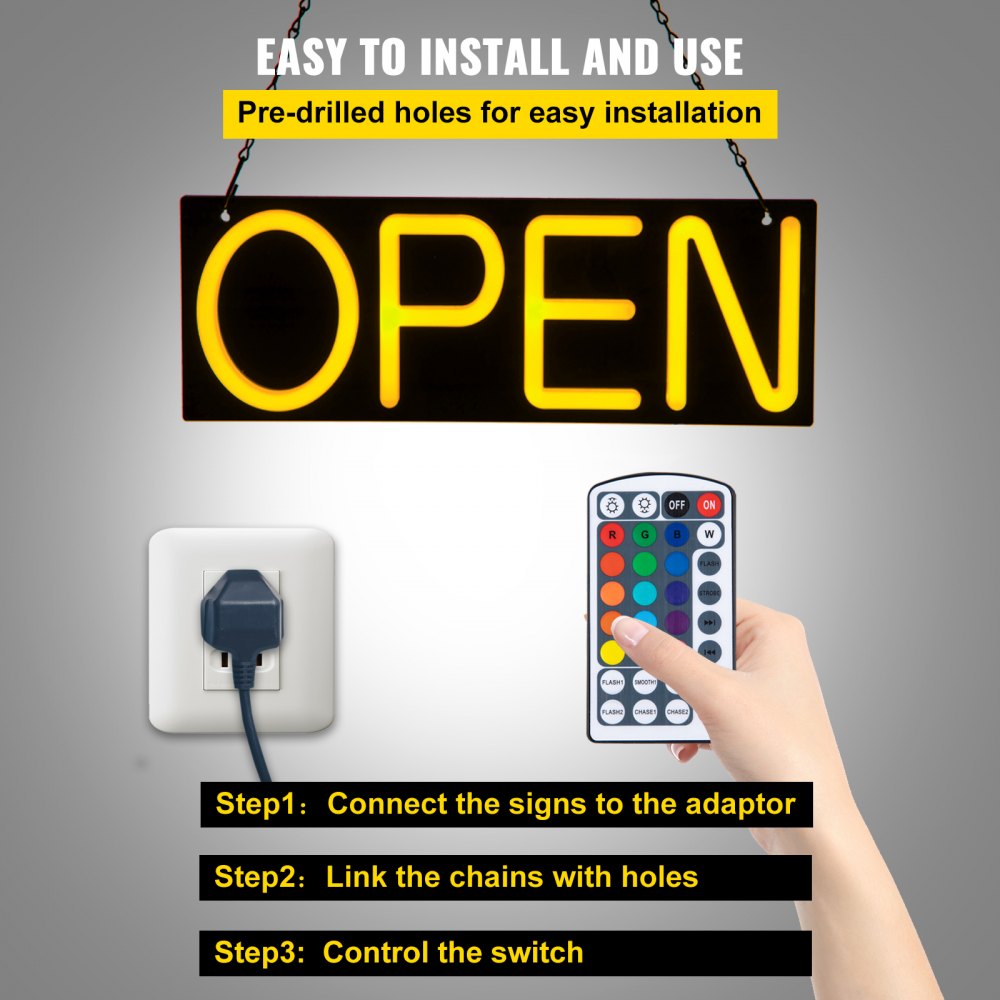 VEVOR LED Open Sign, 22" x 20" Neon Open Sign for Business, Multiple ...