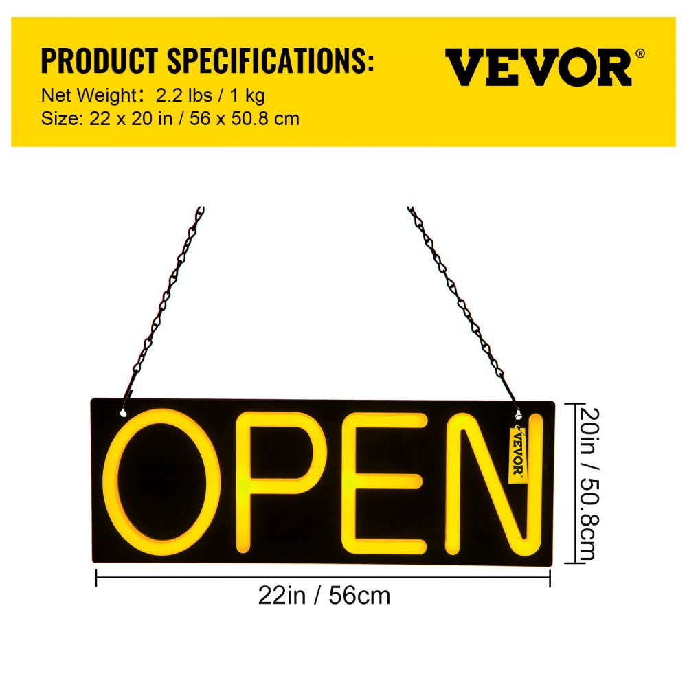 VEVOR LED Open Sign, 22" x 20" Neon Open Sign for Business, Multiple ...