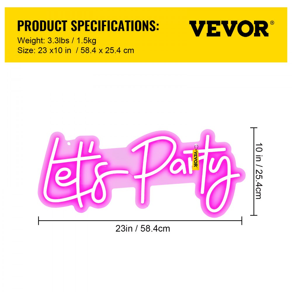 VEVOR Let's Party Neon Sign, 23"X10" Neon Sign for Wall Decor ...