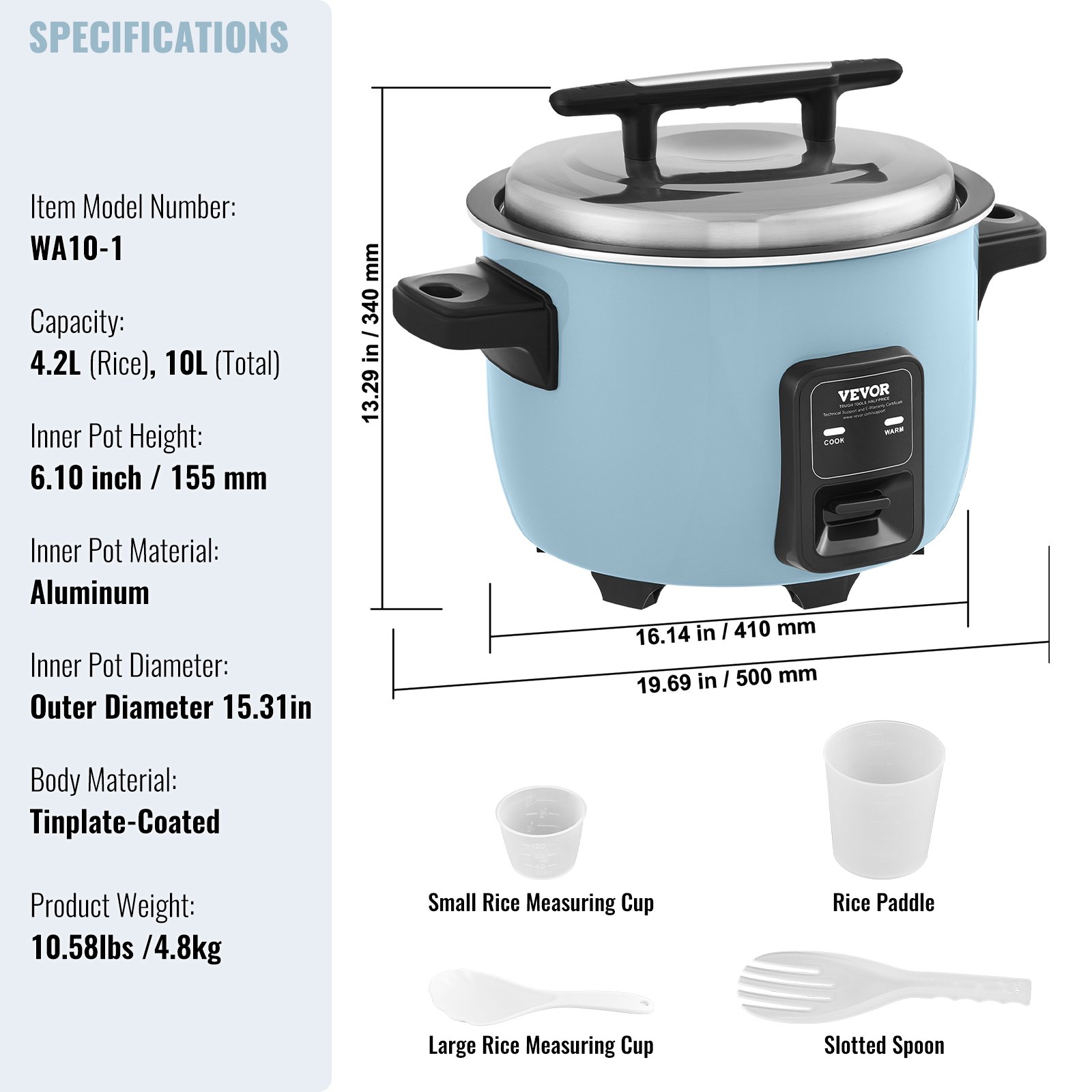VEVOR Commercial Rice Cooker 60-Cup Non-Stick Pot 13L 24H Keep Warm ...