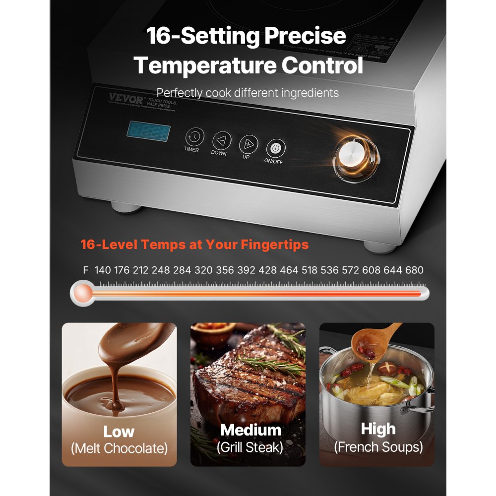 Portable Commercial Induction Cooktop 5000W Countertop Burner 16 Temp ...