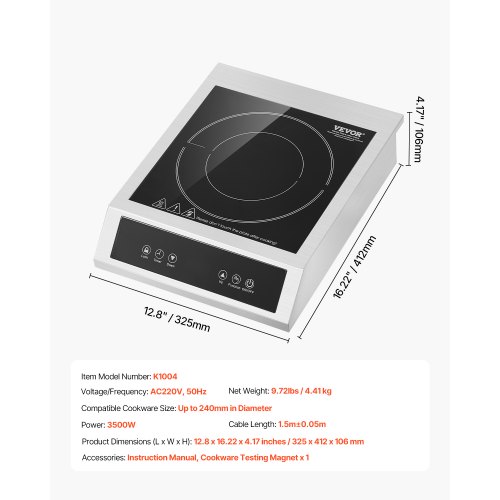 VEVOR Portable Commercial Induction Cooktop 3500W Countertop Burner Hot ...