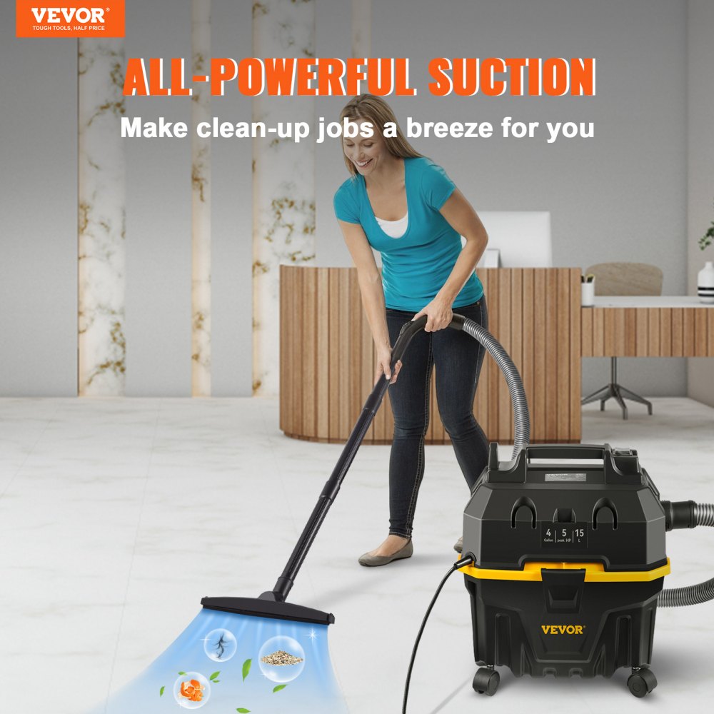 VEVOR Wet Dry Vac, 4 Gallon, 5 Peak HP, 3 in 1 Shop Vacuum with Blowing ...