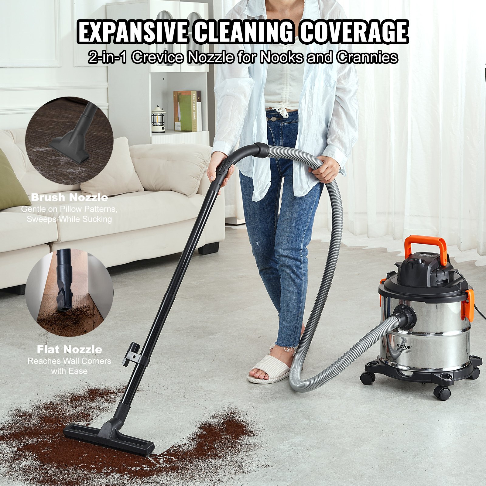 VEVOR Stainless Steel Wet Dry Shop Vacuum, 5.5 Gallon 6 Peak HP Wet/Dry ...