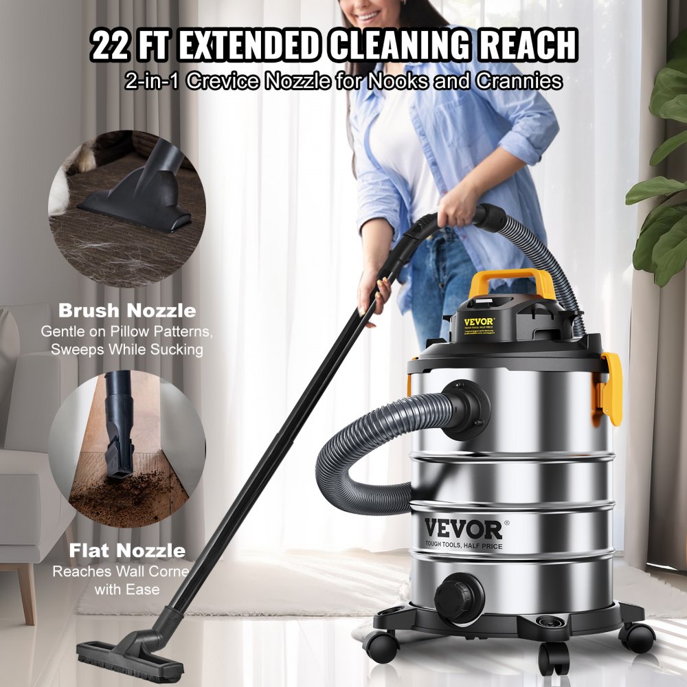 VEVOR Stainless Steel Wet Dry Shop Vacuum, 8 Gallon 6 Peak HP Wet/Dry ...
