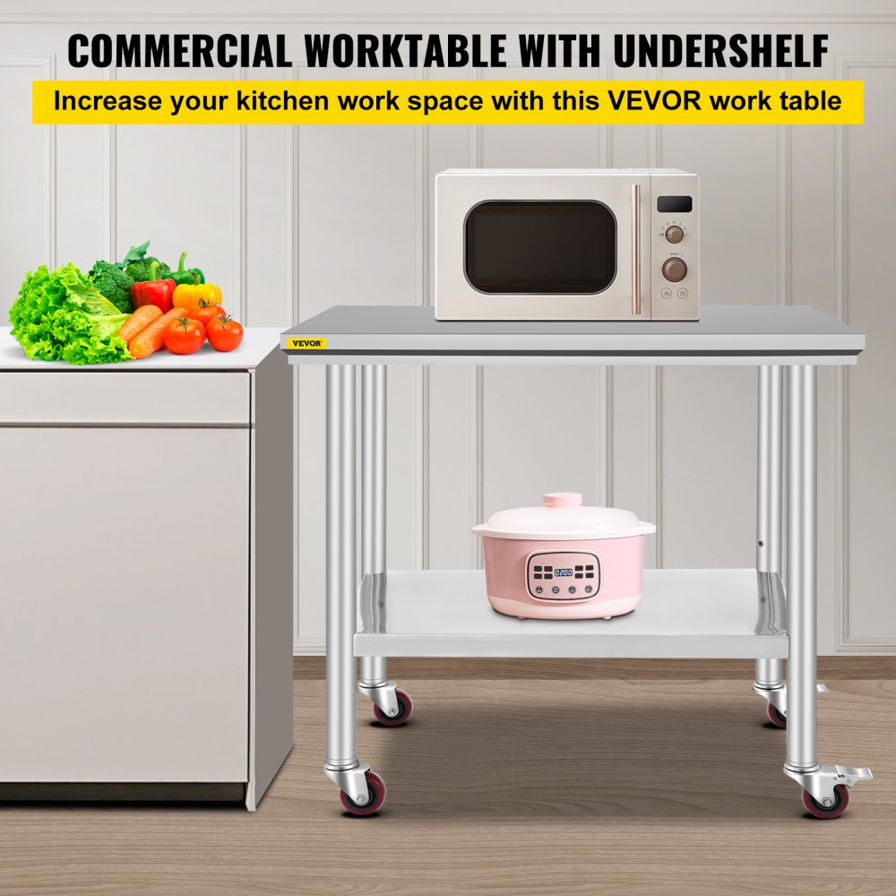 VEVOR Commercial Stainless Steel Bench Kitchen work Food Prep Table ...