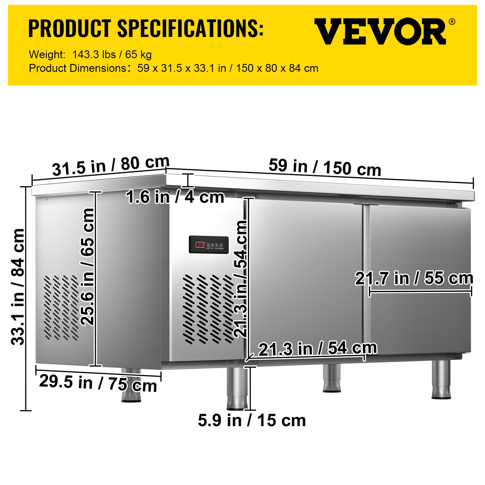 VEVOR Commercial Refrigerator,60'' Undercounter Refrigerator, Stainless ...