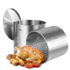 100QT Stainless Steel Stockpot Cooking Kitchen Sauce Pot with Basket ...