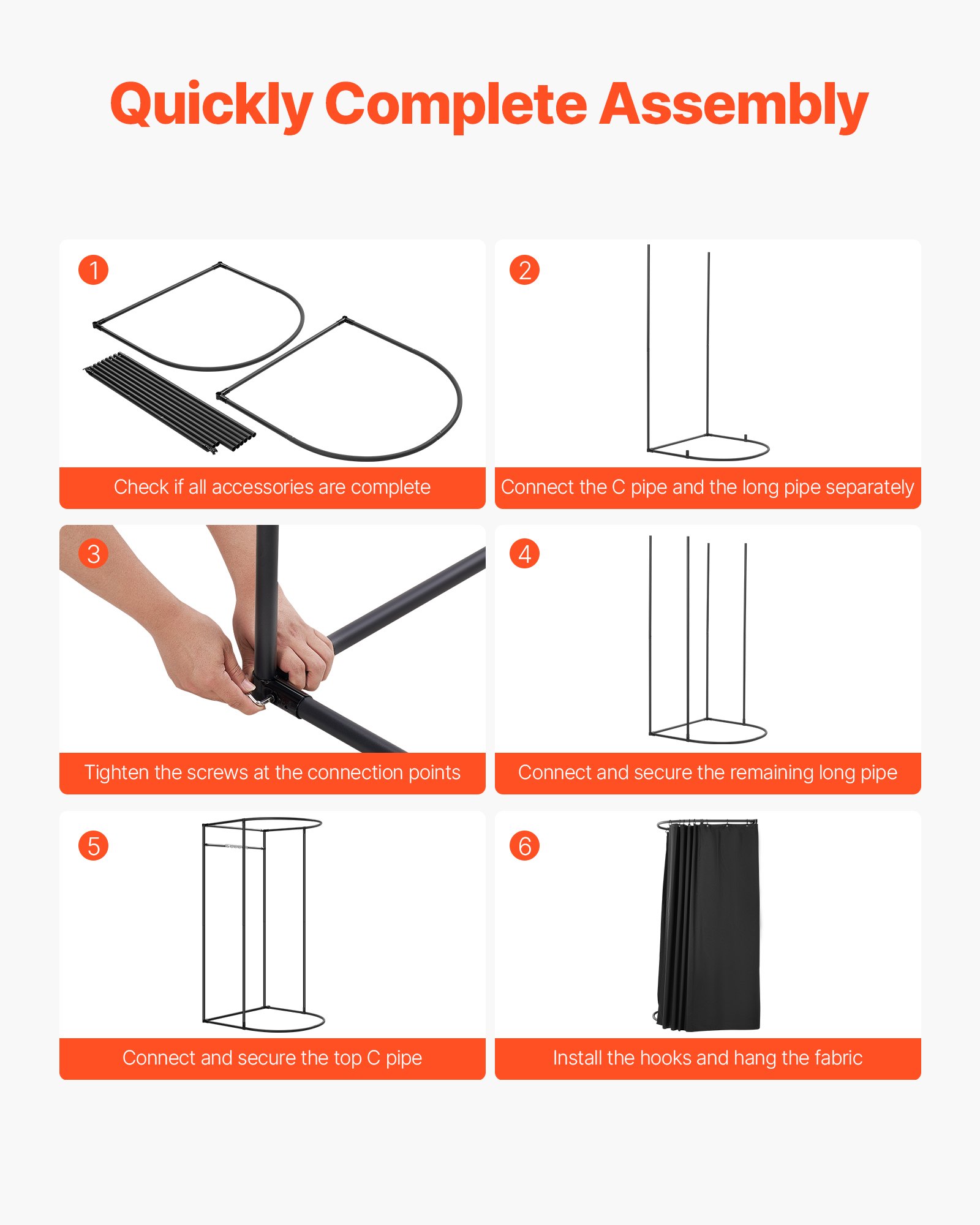 VEVOR Portable Dressing Room Frame – 39 × 37 × 79 in., Black