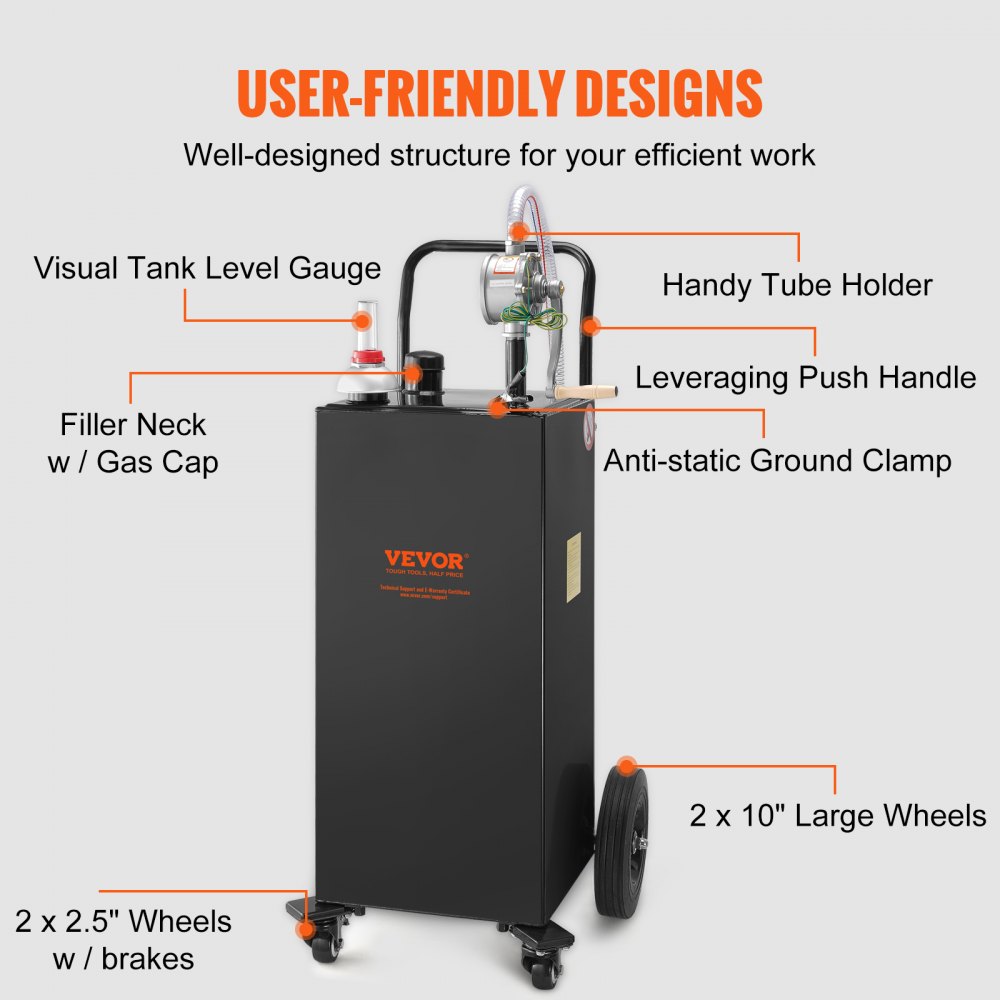 VEVOR Fuel Caddy, 35 Gallon, Gas Storage Tank on 4 Wheels, with Manual ...