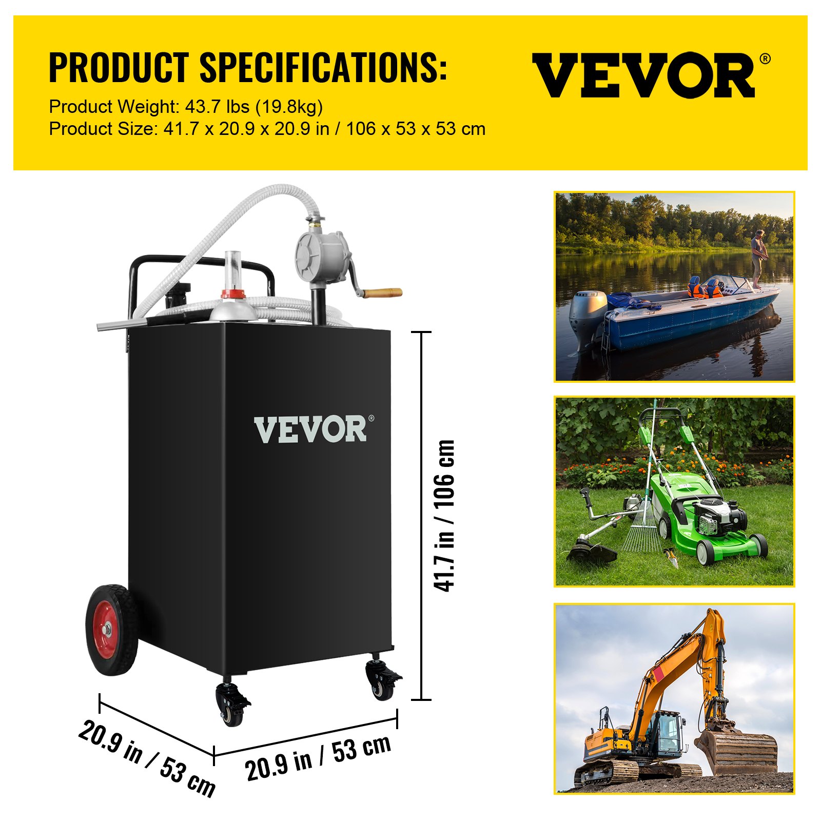 VEVOR Fuel Caddy, 35 Gallon, Gas Storage Tank on 4 Wheels, with Manuel ...