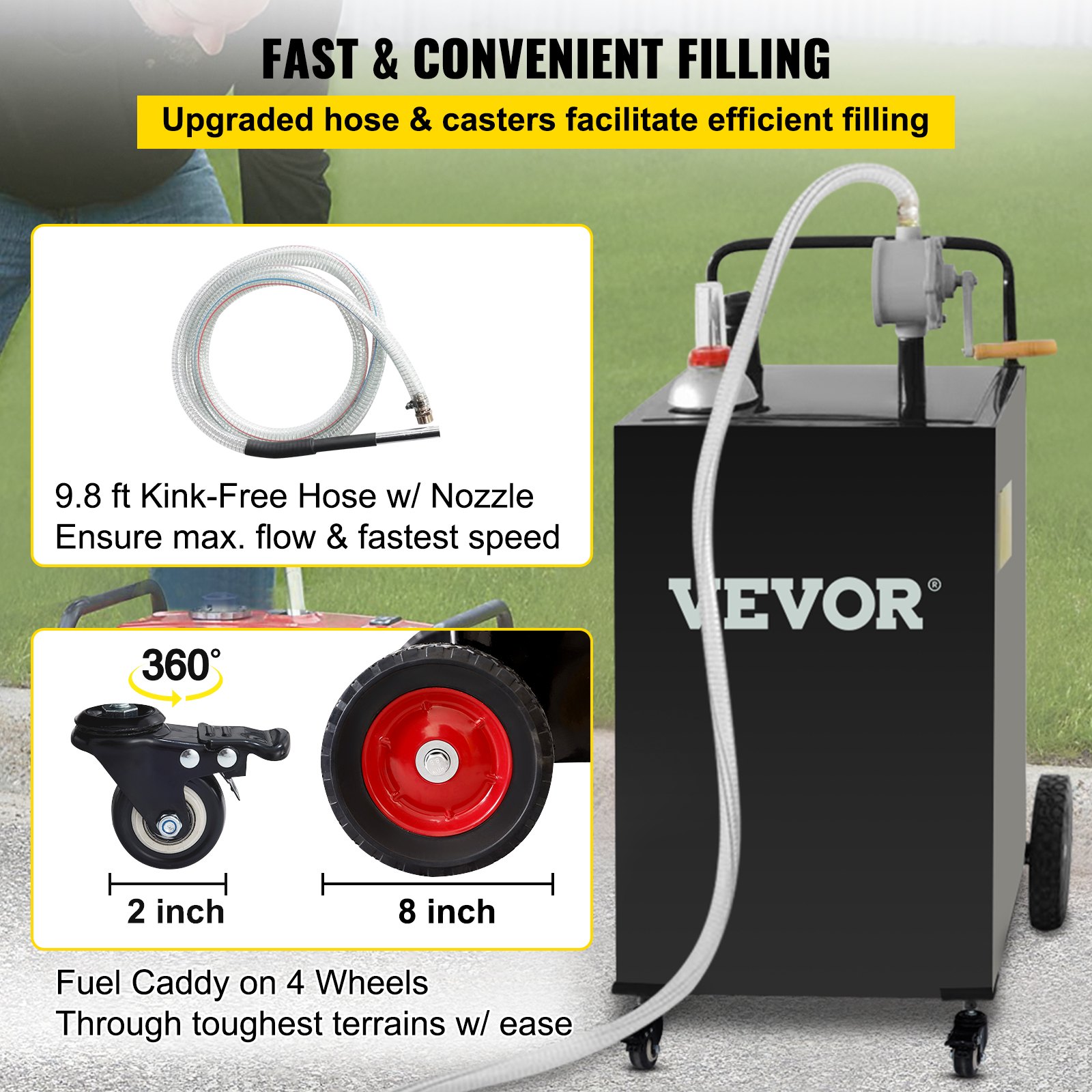 VEVOR Fuel Caddy, 35 Gallon, Gas Storage Tank on 4 Wheels, with Manuel ...