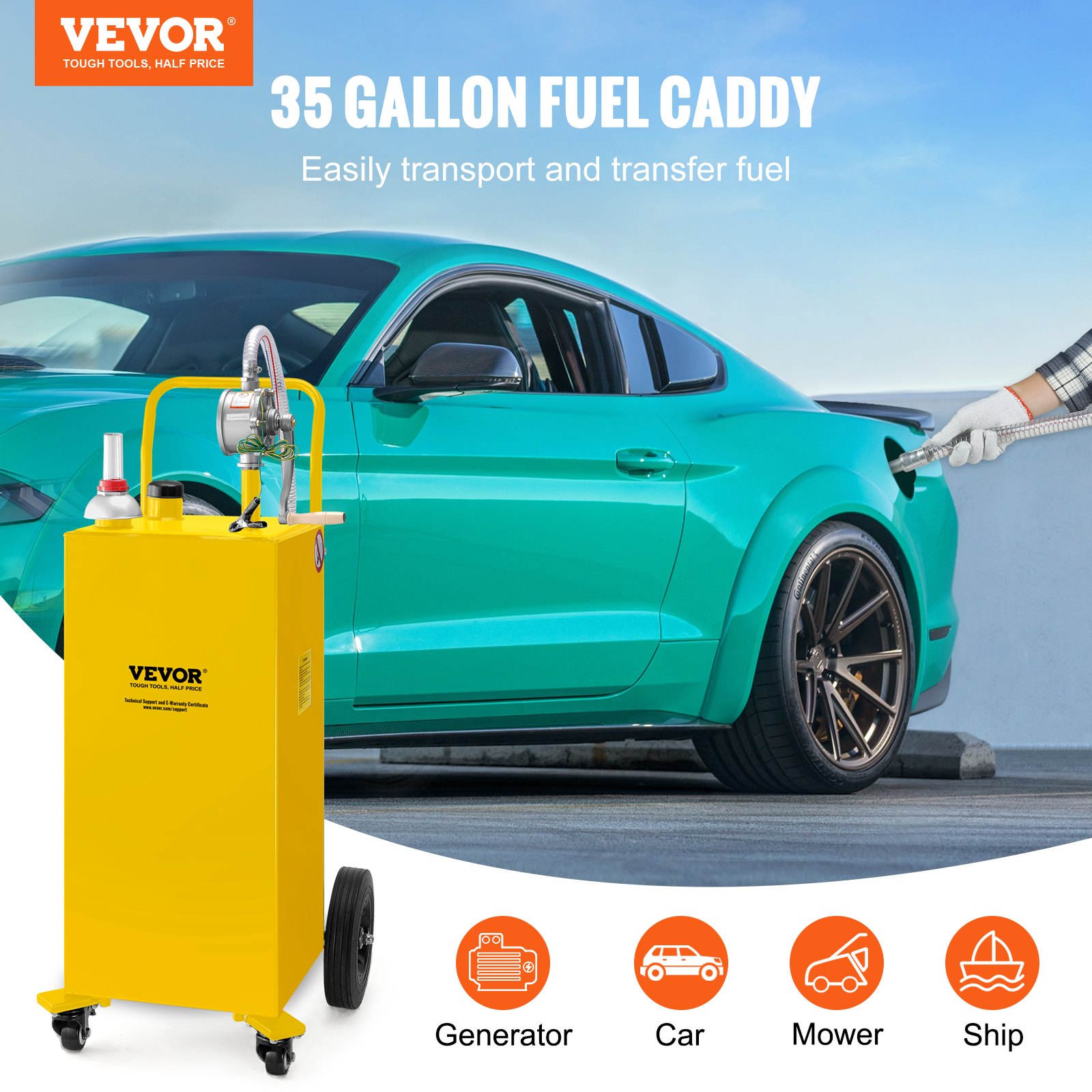 VEVOR Fuel Caddy, 35 Gallon, Gas Storage Tank on 4 Wheels, with Manuel ...