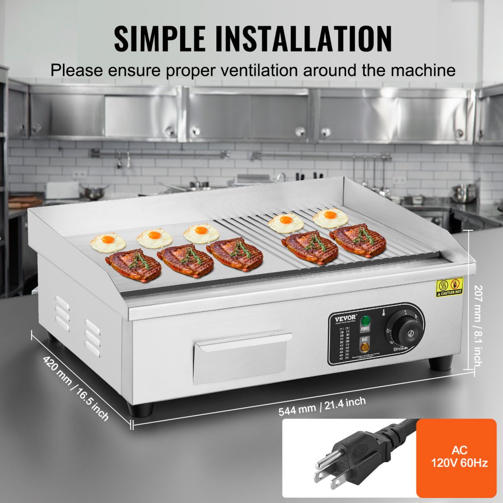 VEVOR Commercial Electric Griddle, 1600W Countertop Half-Flat Top Grill ...