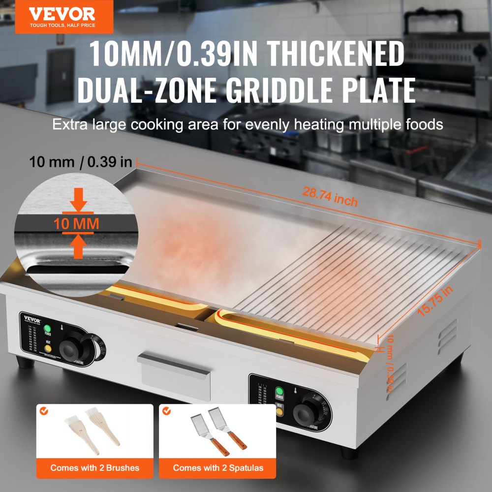 VEVOR Commercial Electric Griddle, 2800W Countertop Half-Flat Top Grill ...