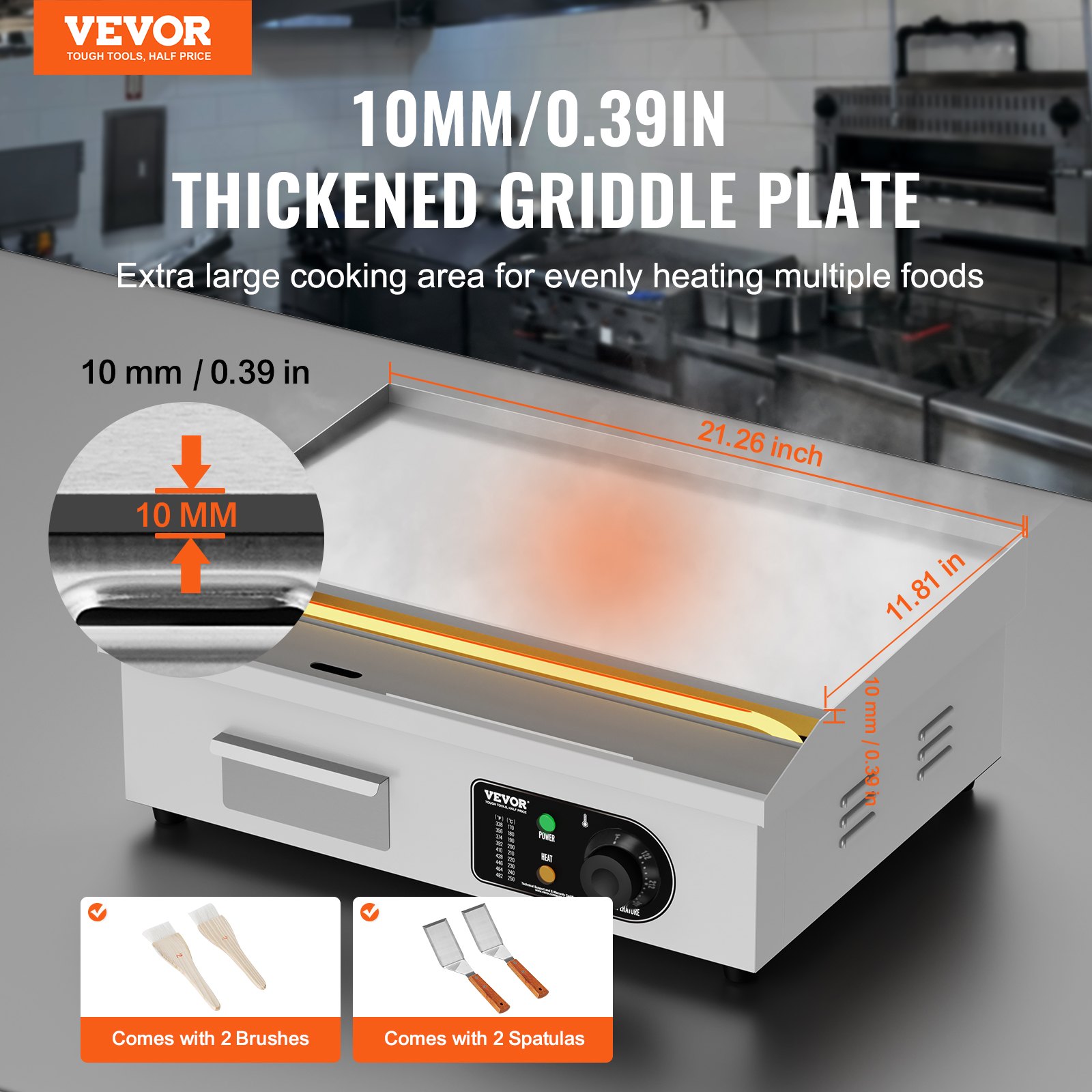 VEVOR Commercial Electric Griddle 3200 W Countertop Flat Top Grill 122 ...