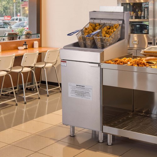 Commercial Deep Fryer Free Standing Natural Gas Fryer 3-Burner Dual ...