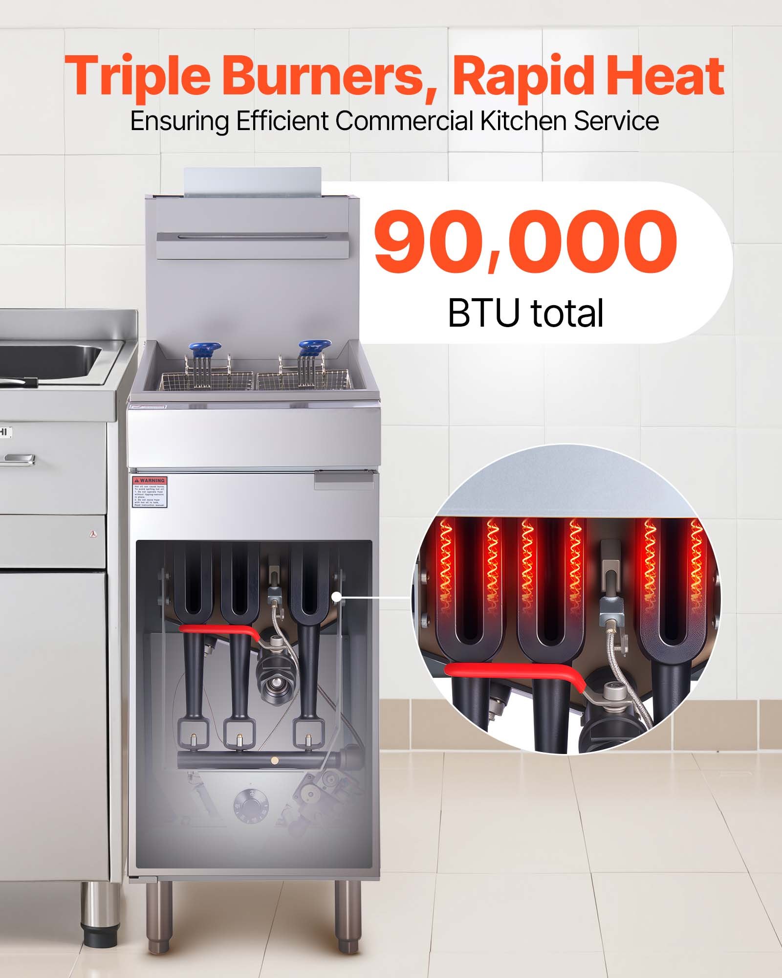 VEVOR Commercial Deep Fryer, 3-Burner Fryer for Restaurants, Stainless ...