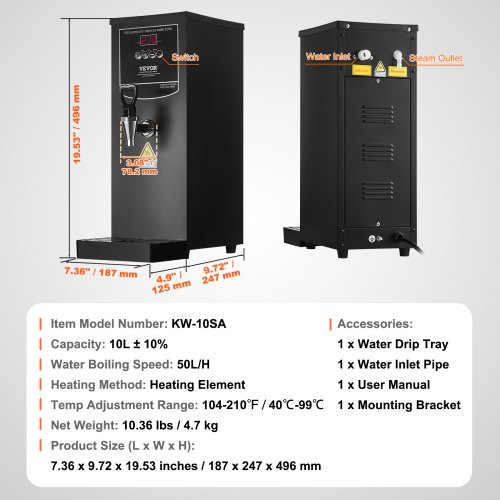 VEVOR 10L Commercial Water Boiler Electric Hot Water Dispenser ...