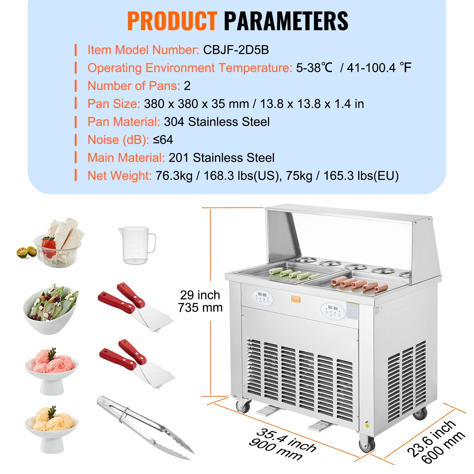 VEVOR Fried Ice Cream Roll Machine, 2Pcs 13.8" x 13.8" Square Stir ...
