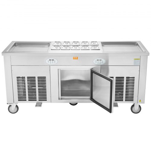 VEVOR Fried Ice Cream Roll Machine, 2Pcs 17.7" x 17.7" Square Stir ...