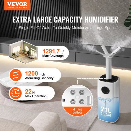 VEVOR Commercial Humidifier, 5.5 Gal/21L 40.6 oz/h Cool Mist Output ...