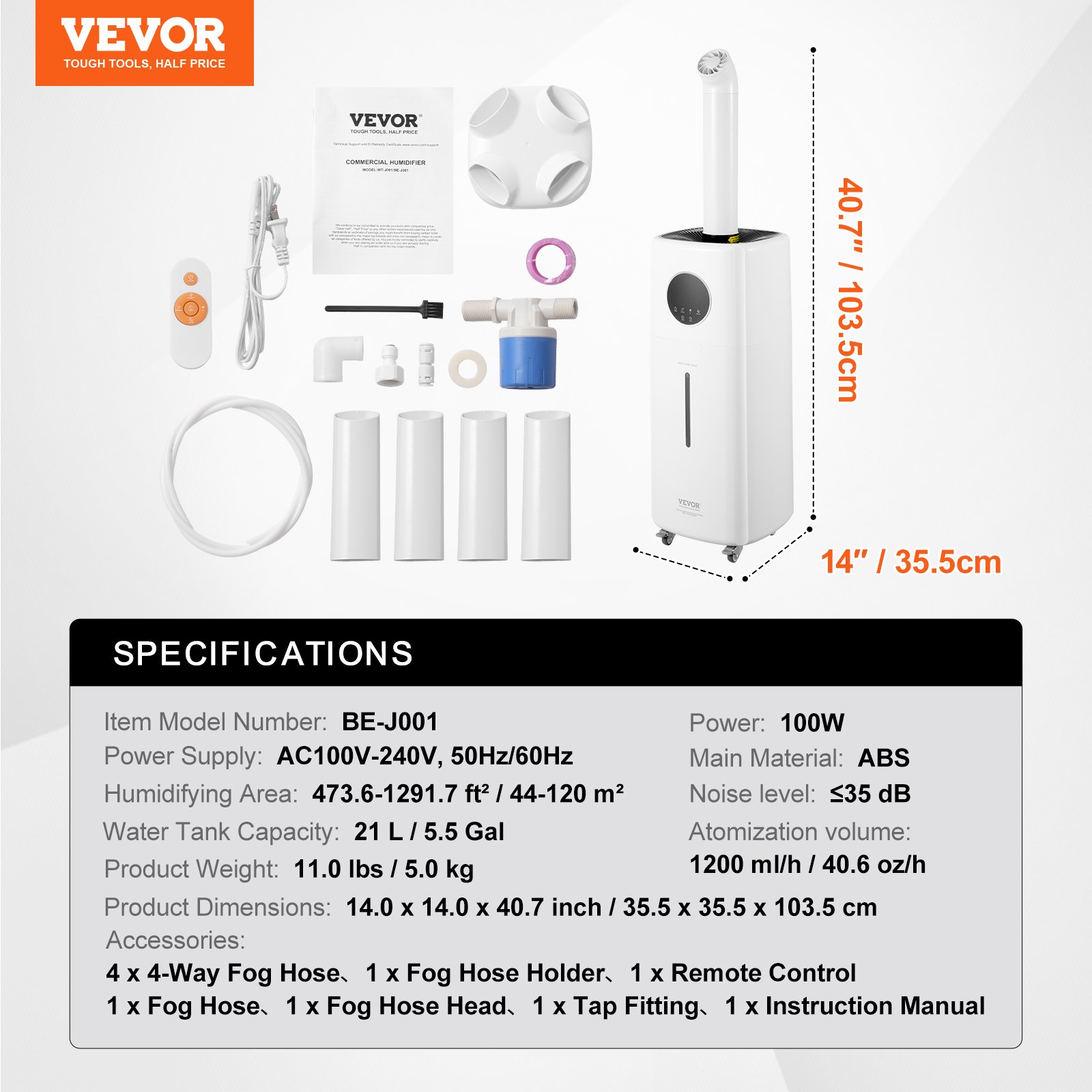VEVOR Commercial Humidifier, 5.5 Gal/21L 40.6 oz/h Cool Mist Output ...