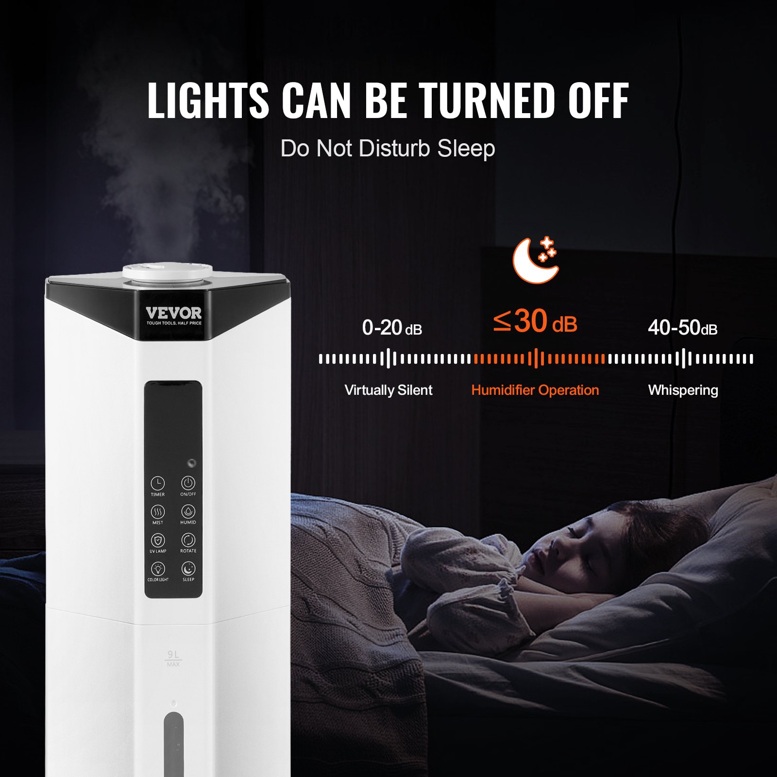 VEVOR Commercial Humidifier 2.4 Gal Cool/Warm Mist for 430.6 Sq Ft Top ...