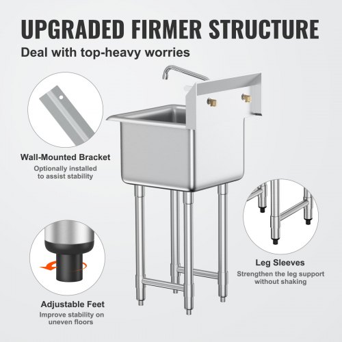 VEVOR Stainless Steel Prep & Utility Sink, 1 Compartment Free Standing ...