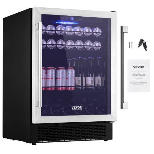 VEVOR 24" Beverage Refrigerator, 154 Cans Under Counter Built-in or ...