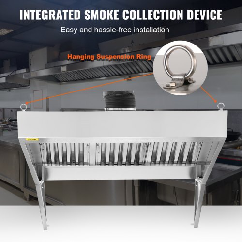 VEVOR Commercial Exhaust Hood, 6FT Food Truck Hood Exhaust, 201 ...