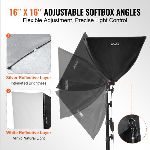 VEVOR Softbox Lighting Kit 16 in x 16 in 3000-6500K Adjustable for Shooting | VEVOR US