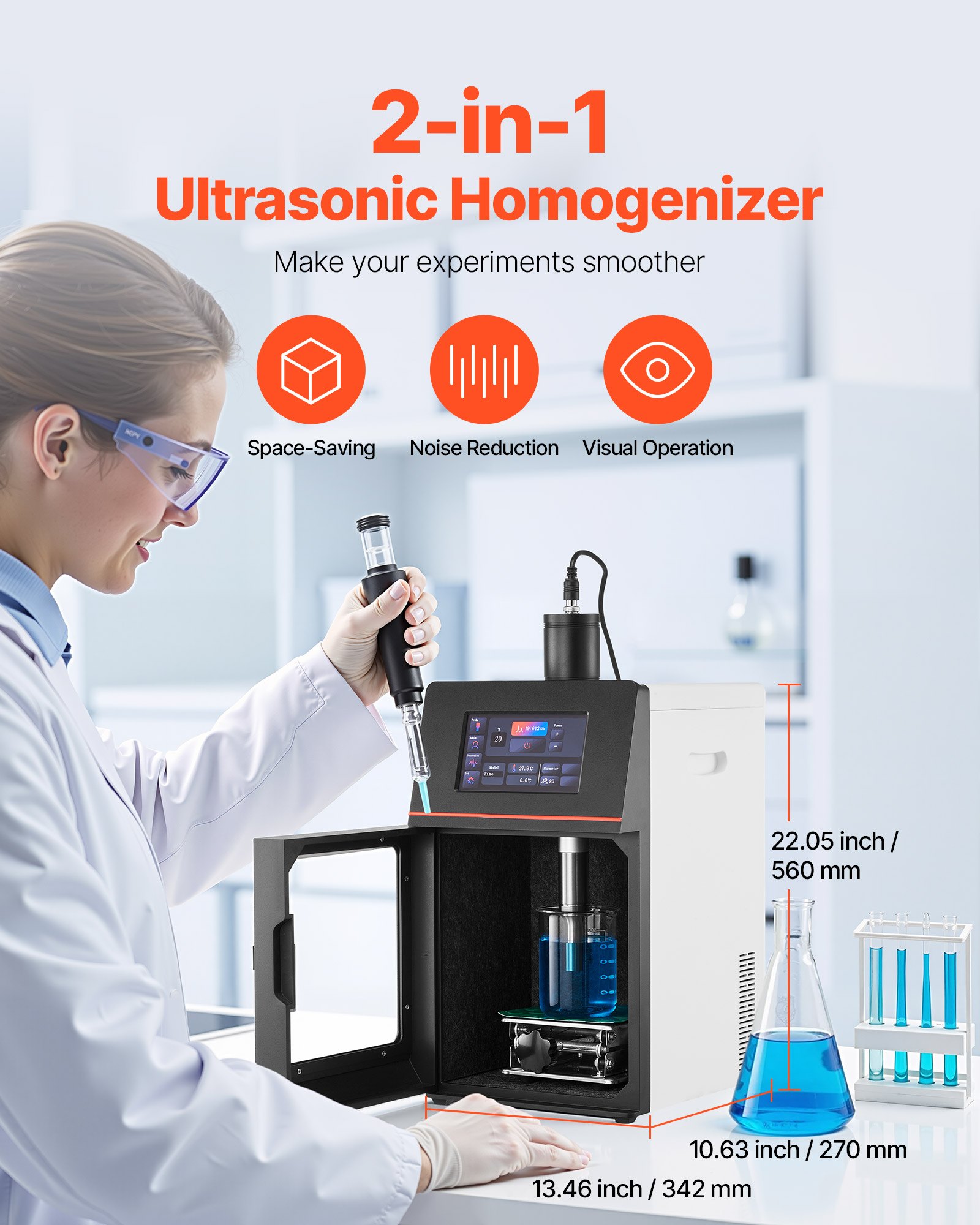 VEVOR 2 in 1 Ultrasonic Homogenizer, 2000W Power, 20KHz Frequency, 0.79 ...