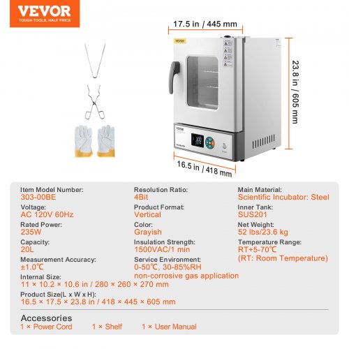 VEVOR Microbiological Lab Incubator 20L Precise Temp Control from 0°C to 70°C | VEVOR US