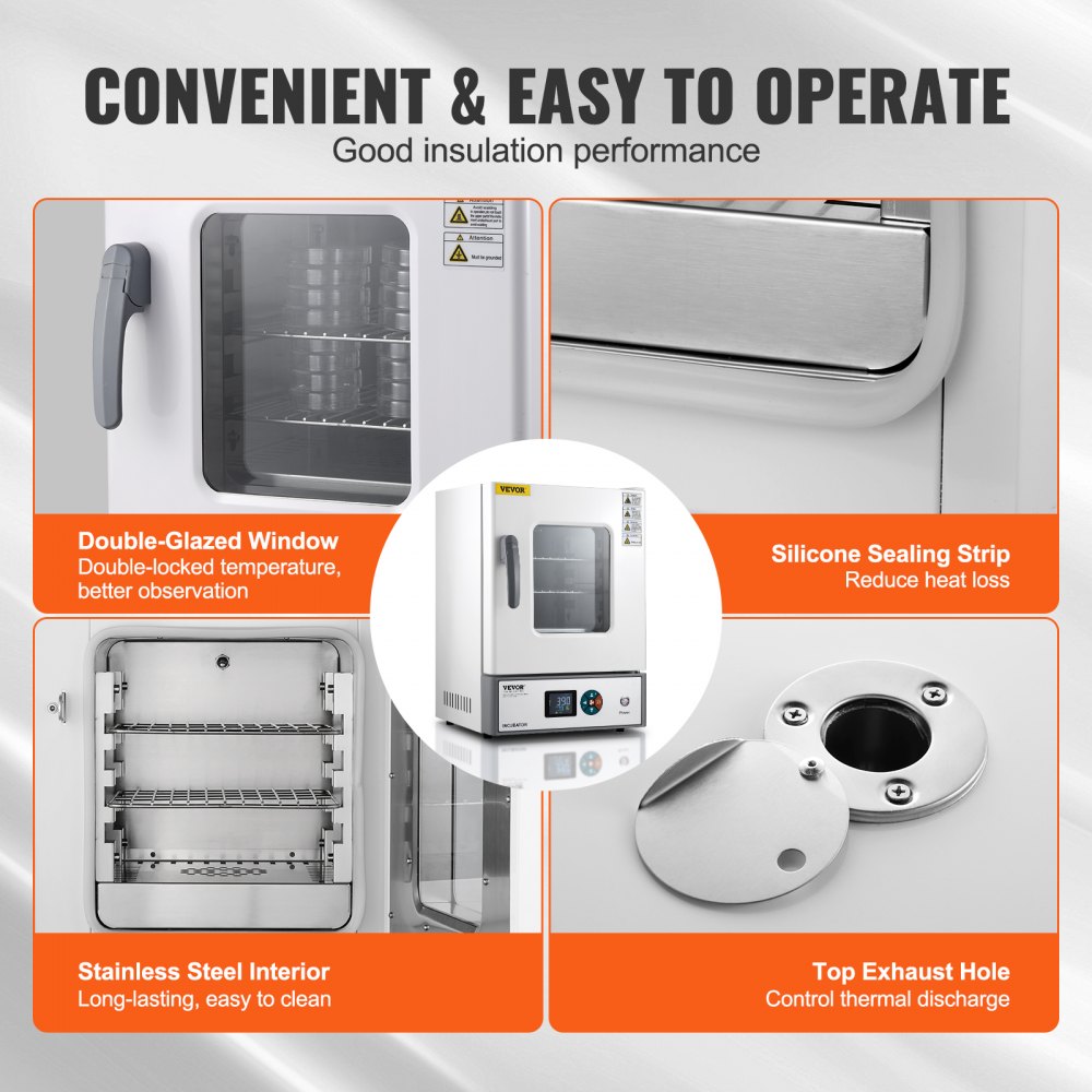 VEVOR Lab Incubator, 20L, PID Temperature Control RT+5-65℃, Scientific ...