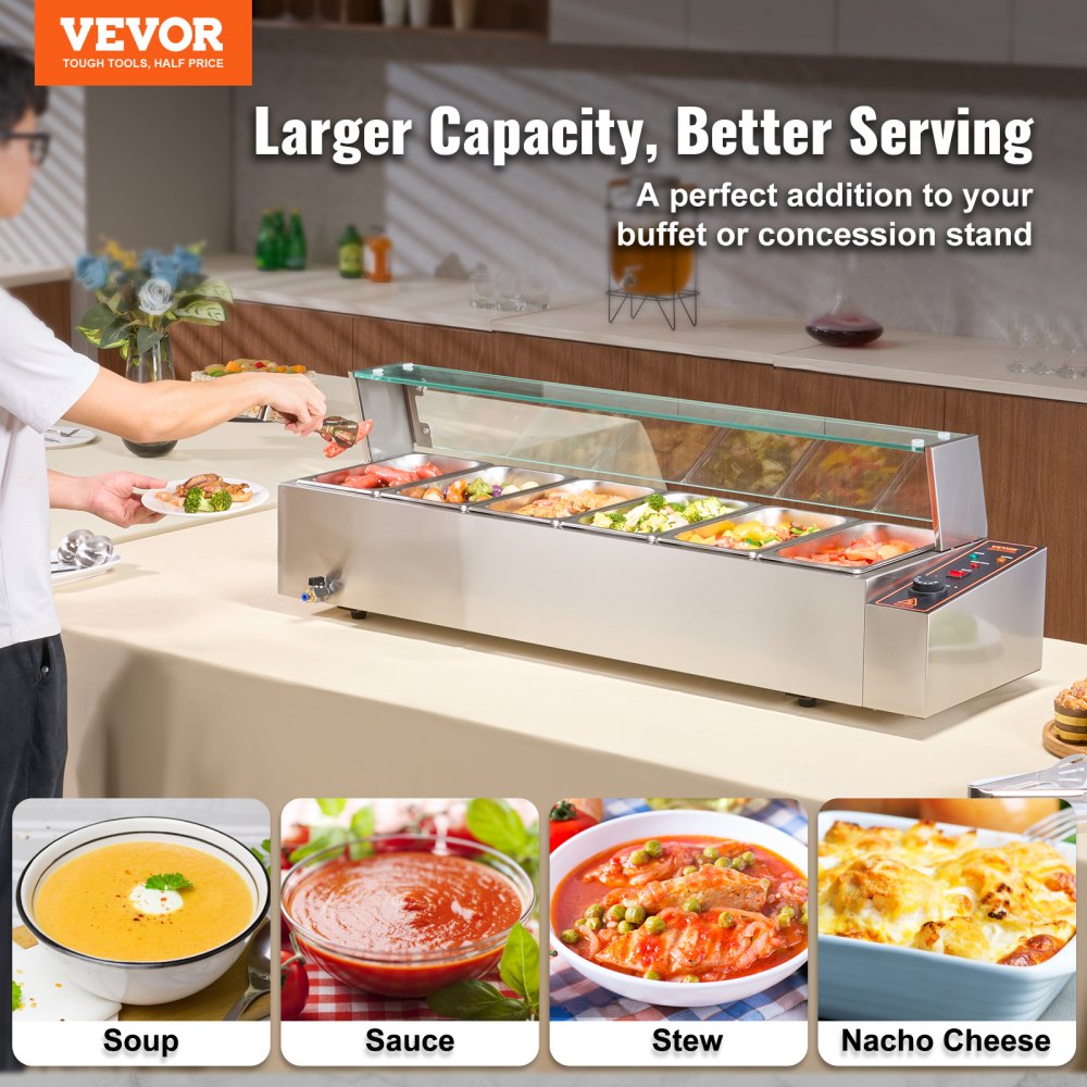 VEVOR Commercial Electric Food Warmer Countertop Buffet 6*5Qt with ...