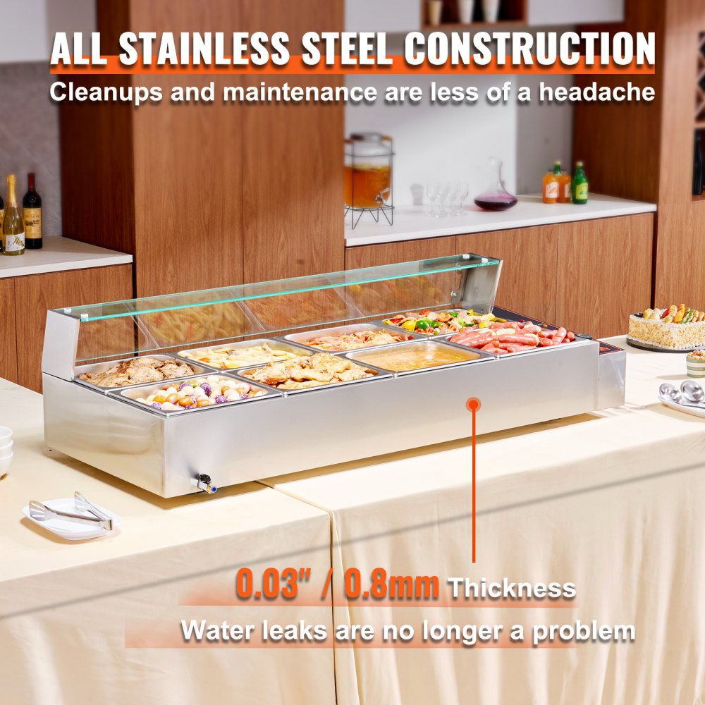 VEVOR Commercial Electric Food Warmer Countertop Buffet 8*8Qt with ...