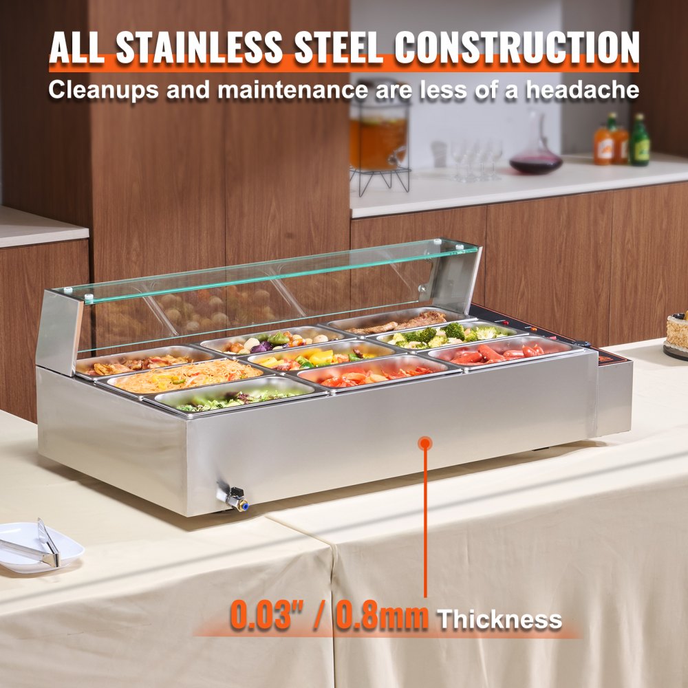 VEVOR Commercial Electric Food Warmer Countertop Buffet 9*5Qt with ...