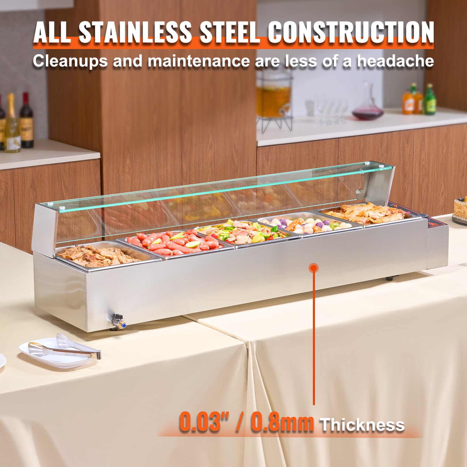 VEVOR Commercial Electric Food Warmer Countertop Buffet 5*8Qt with ...