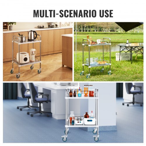 VEVOR Lab Rolling Cart, 2-Shelf Stainless Steel Rolling Cart, Lab ...