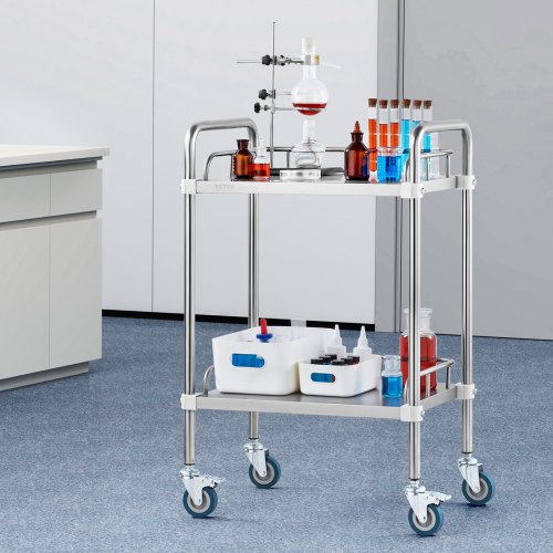 VEVOR Lab Rolling Cart, 2-Shelf Stainless Steel Rolling Cart, Lab ...