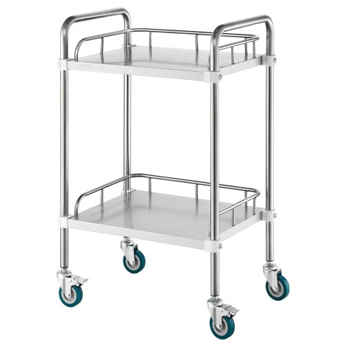 VEVOR Lab Rolling Cart, 2-Shelf Stainless Steel Rolling Cart, Lab ...