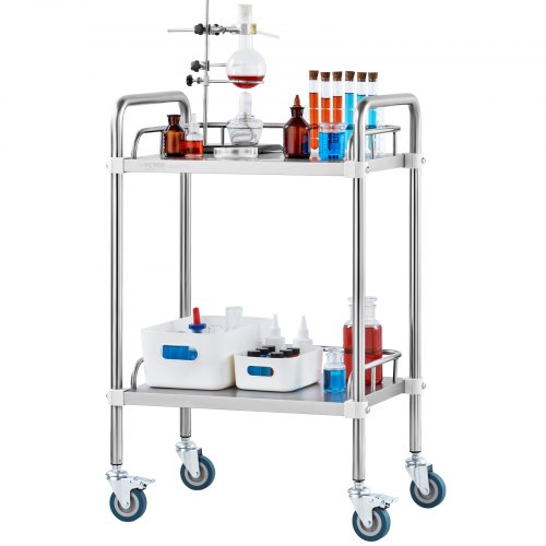 VEVOR Lab Rolling Cart, 2-Shelf Stainless Steel Rolling Cart, Lab ...