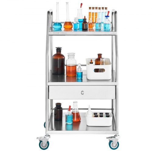 VEVOR Lab Serving Cart, 3 Layers Stainless Steel Utility Rolling Cart ...