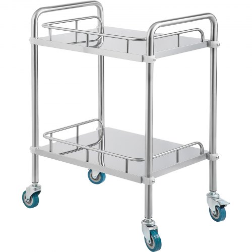 VEVOR 2-Shelf lab cart with Wheels Stainless Steel Rolling cart Lab ...