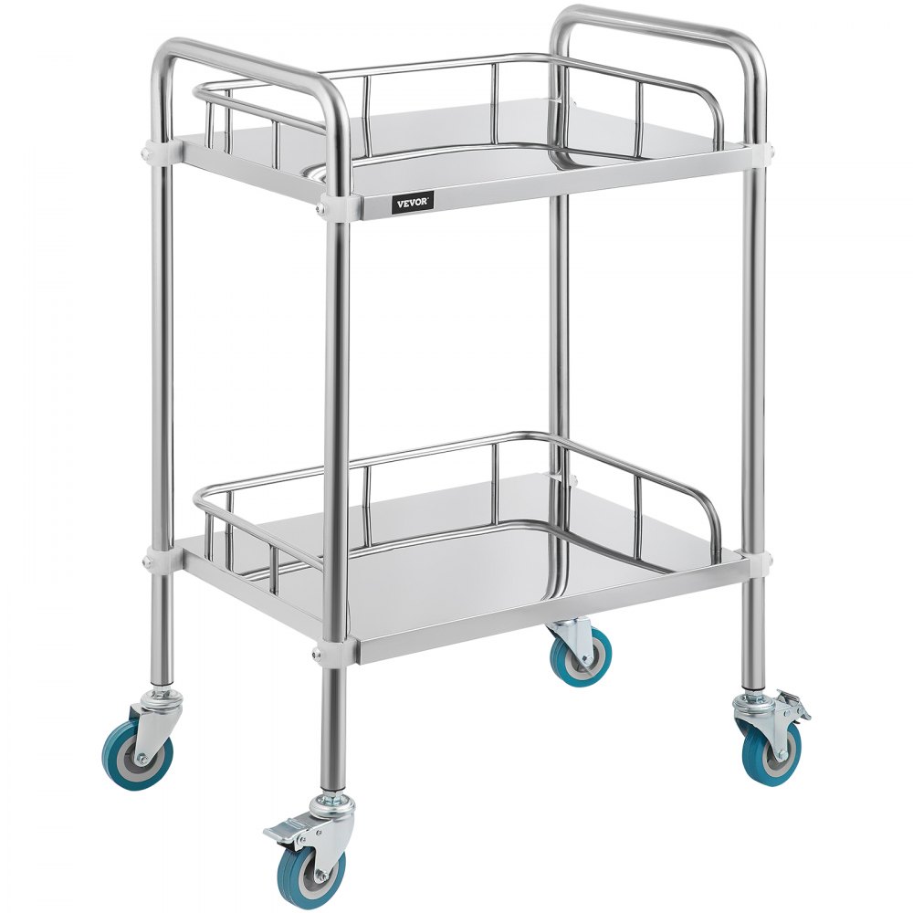 VEVOR 2-Shelf lab cart with Wheels Stainless Steel Rolling cart Lab ...