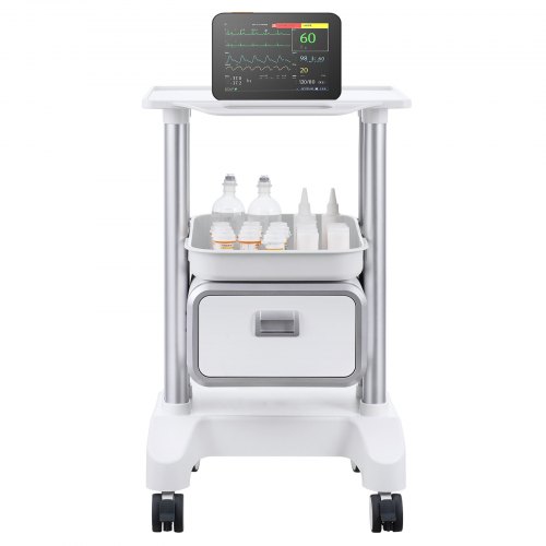 VEVOR 2 Tiers Lab Carts Mobile Medical Cart with 1 Drawer & 1 Top Tray ...