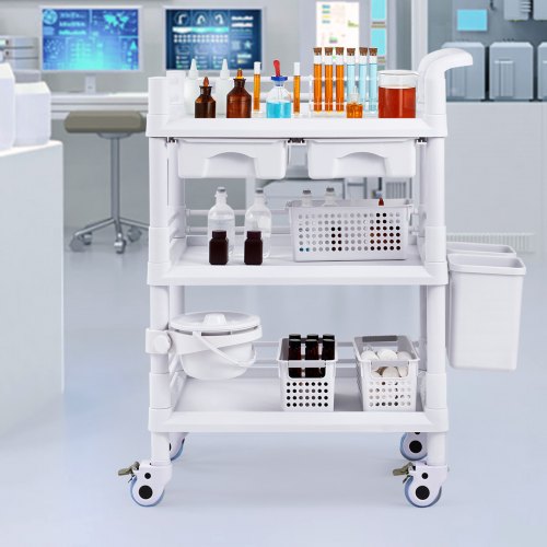 VEVOR 3 Tiers Lab Carts, Lab Utility Cart with 3 Trays & 4 Silent ...